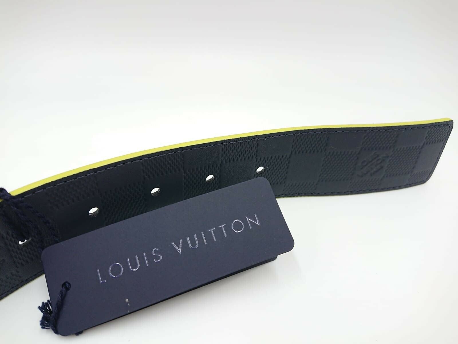 Louis Vuitton Men's Navy Leather Canvas Reversible Damier Print Belt ...