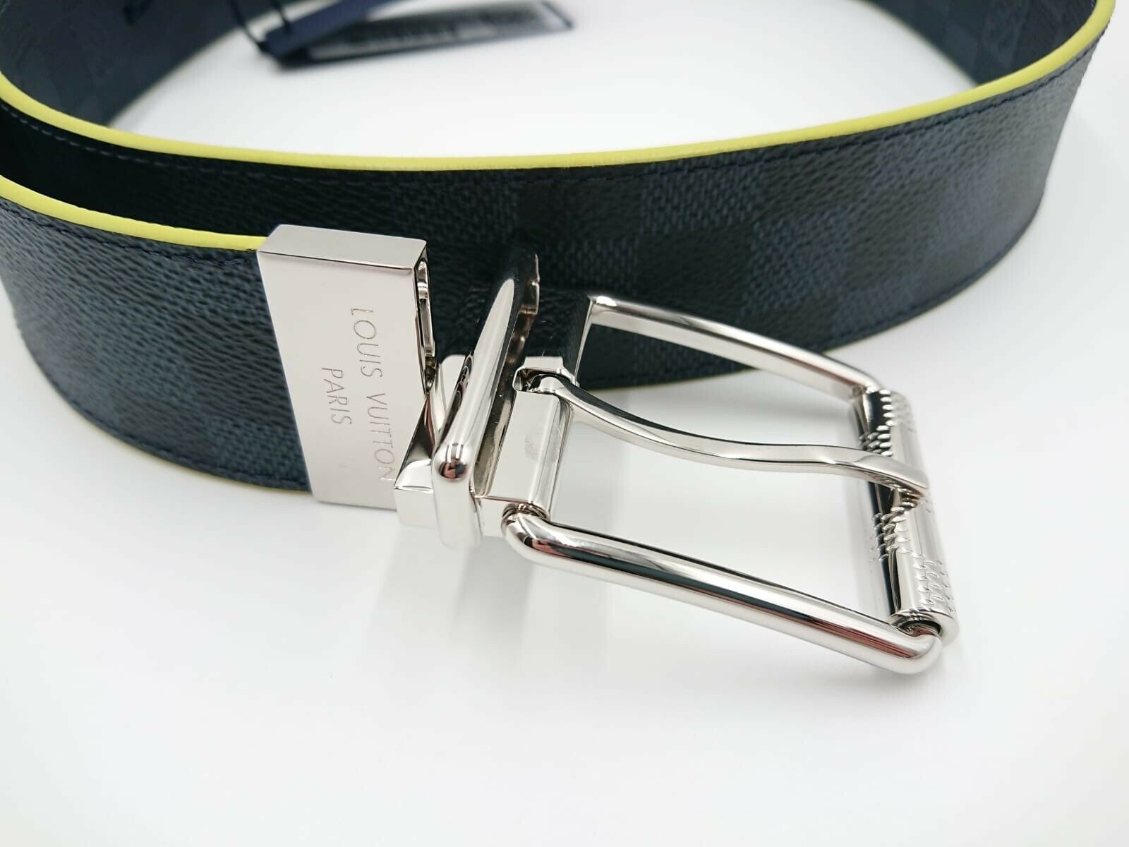 Louis Vuitton Men's Navy Leather Canvas Reversible Damier Print Belt ...