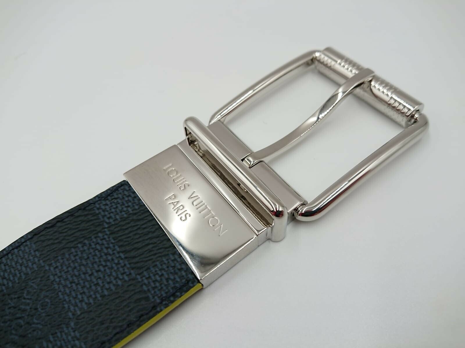 Louis Vuitton Men's Navy Leather Canvas Reversible Damier Print Belt ...
